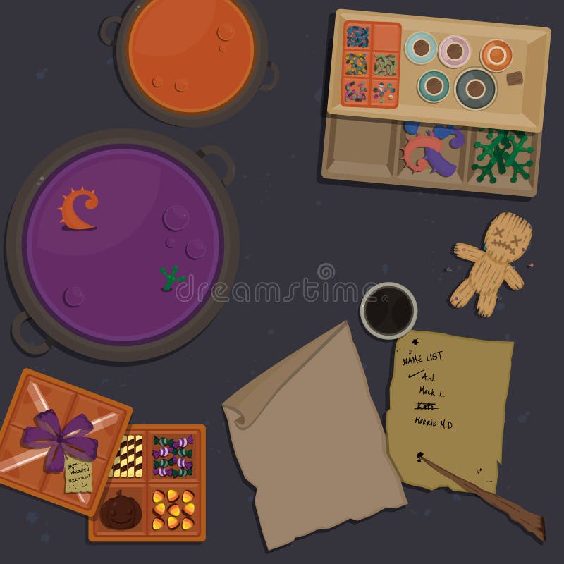 Top View of Witch Table for Halloween Stock Vector - Illustration of ...