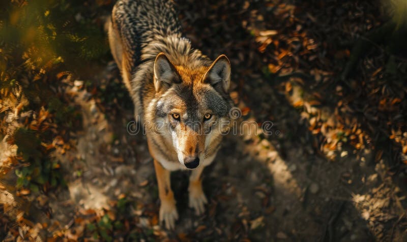 Top View of a Wolf Prowling through the Forest Stock Photo - Image of ...