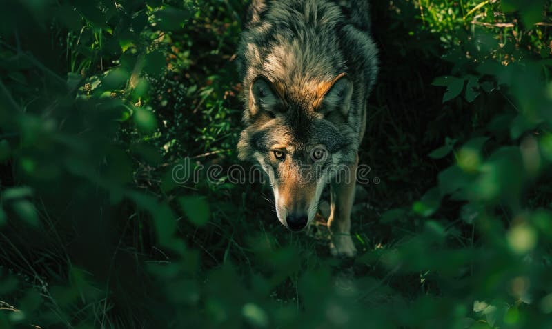 Top View of a Wolf Prowling through the Forest Stock Photo - Image of ...