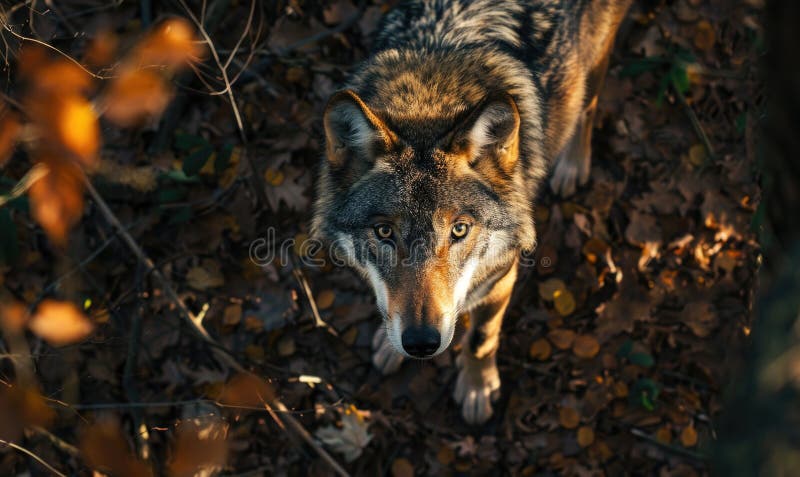 Top View of a Wolf Prowling through the Forest Stock Photo - Image of ...