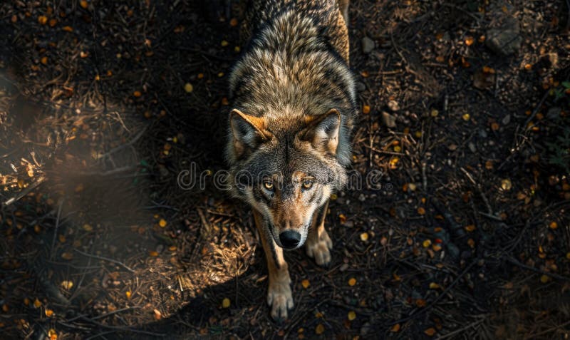 Top View of a Wolf Prowling through the Forest Stock Photo - Image of ...