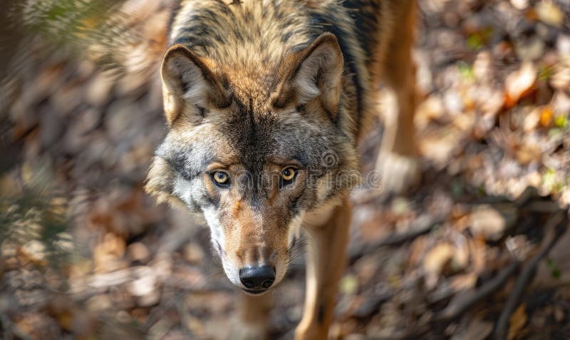Top View of a Wolf Prowling through the Forest Stock Photo - Image of ...