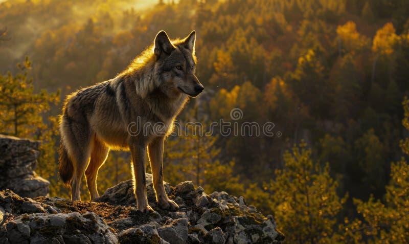 Top View of a Wolf Standing on a Rocky Outcrop Stock Photo - Image of ...