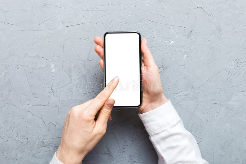 Top View of Woman Hands Holding Smart Phone with Blank Copy Space ...