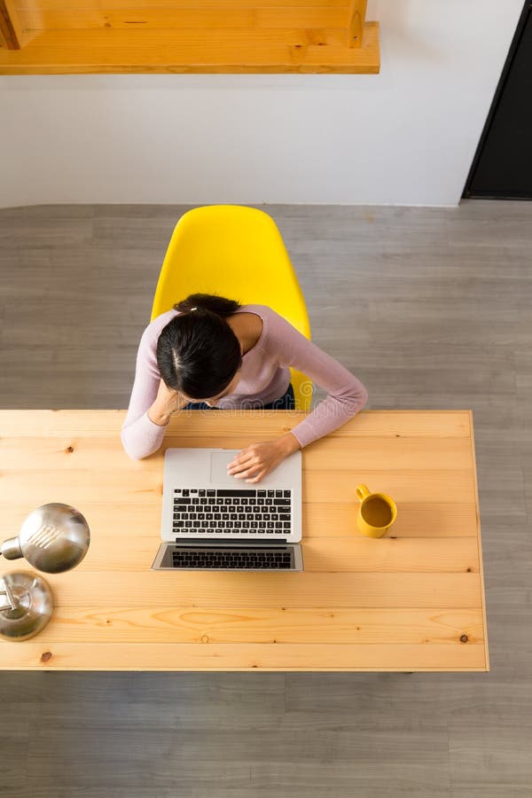 Top View of Woman Looking at the Laptop Computer Stock Photo - Image of ...