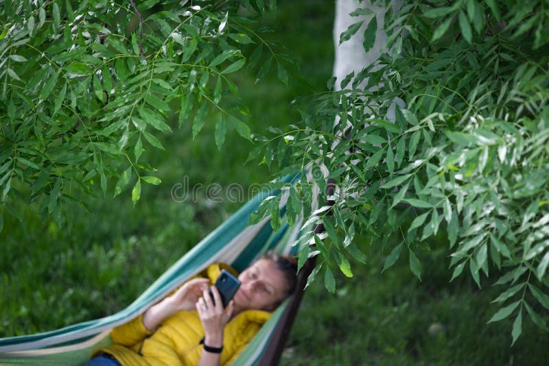 Top View of Woman Relaxing in Hammock Stock Photo - Image of holidays ...
