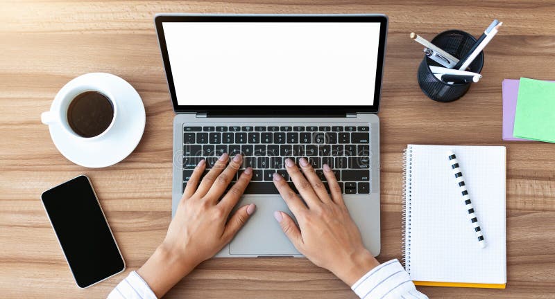Top View Woman Using Personal Computer at Home Stock Photo - Image of ...