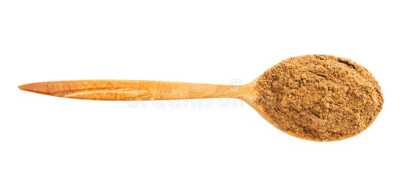 Top View of Wood Spoon with Nutmeg Powder Isolated Stock Photo - Image ...