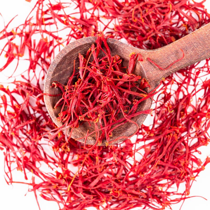 Top View of Wood Spoon on Pile of Saffron Threads Stock Image - Image ...