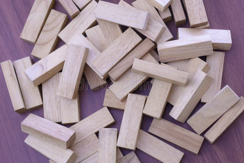 Top View Wooden Blocks Game, Spread the Pile on the Table Stock Image ...