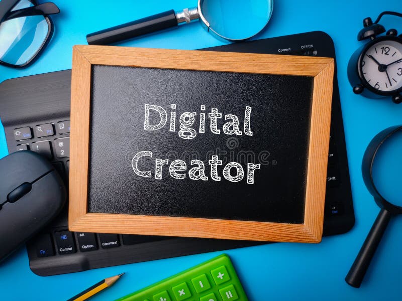 Top View Wooden Board and Keyboard with the Word Digital Creator on a ...