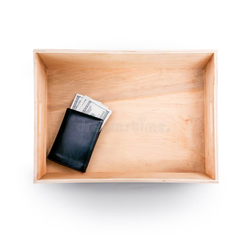 Top View of Wooden Box. Purse with Money Inside Stock Photo - Image of ...