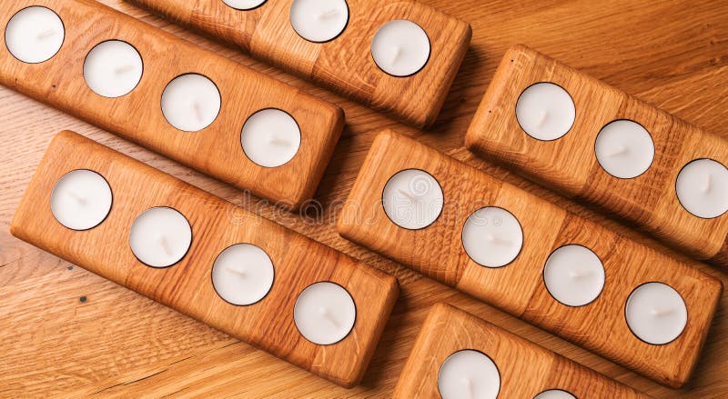 Top View of Wooden Candlesticks. Oak Version with Tealight Stock Image ...
