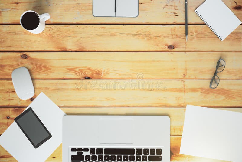 Top View of a Wooden Desktop with Copy Space Editorial Stock Image ...