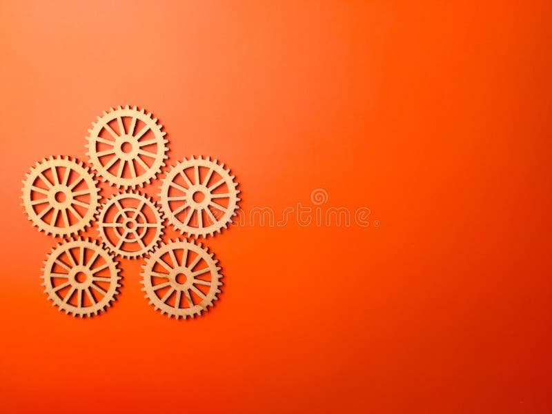 Top View Wooden Gear on a Orange Background with Copy Space Stock Photo ...