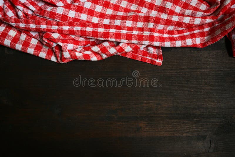 Top View of Wooden Kitchen Table with Checkered Red and White Table ...