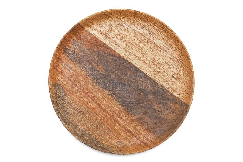 Top View of Wooden Plate Isolated on White Background Stock Image ...