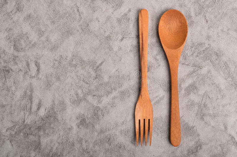 Top View of Wooden Spoon and Fork Stock Image - Image of horizontal ...