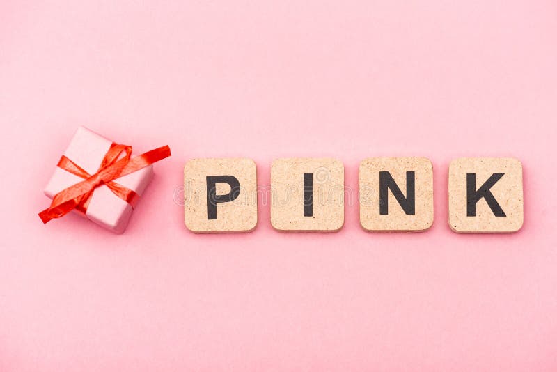 Top view of word pink on stock photo. Image of present - 203220612