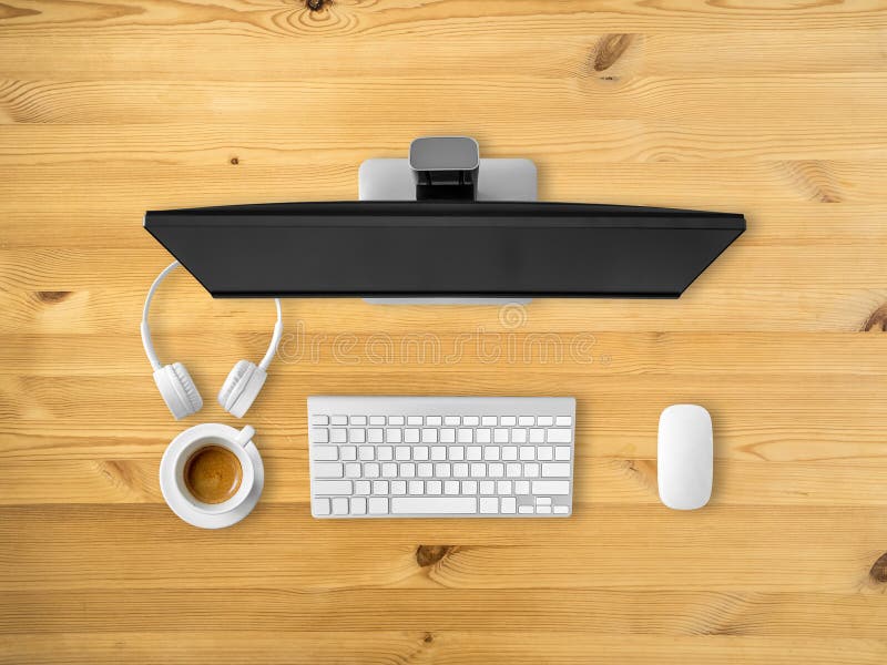 Top View of Work Desk with Computer Equipments. Stock Image - Image of ...
