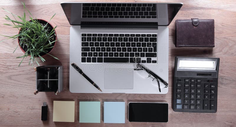 Top View.work Desk in Modern Office Stock Photo - Image of concept ...