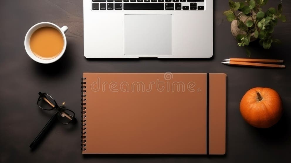 Top View of Work Desk with Notepad, Office Supplies, and Creative ...