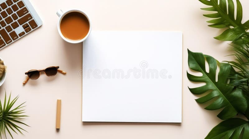 Top View of Work Desk with Notepad, Office Supplies, Flowers and ...