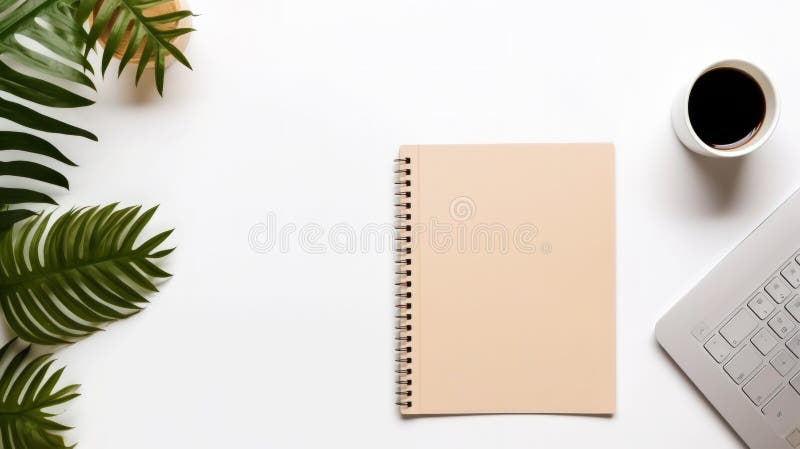 Top View of Work Desk with Notepad, Office Supplies, Flowers and ...