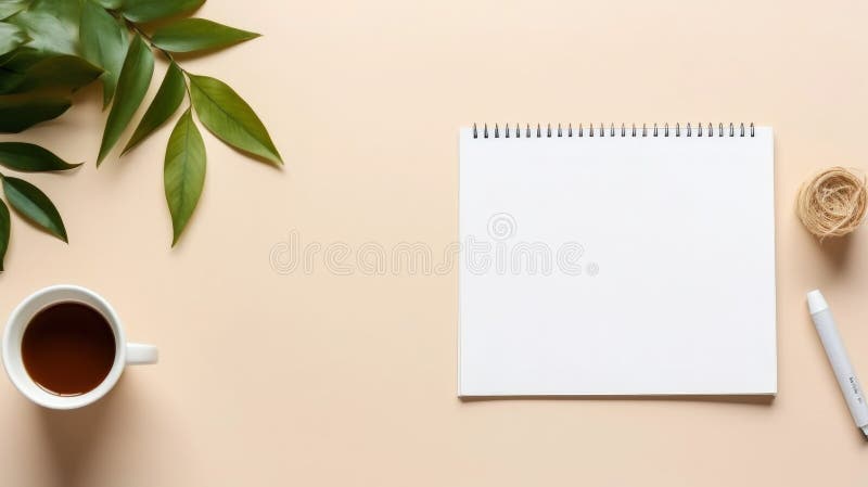 Top View of Work Desk with Notepad, Office Supplies, Flowers and ...