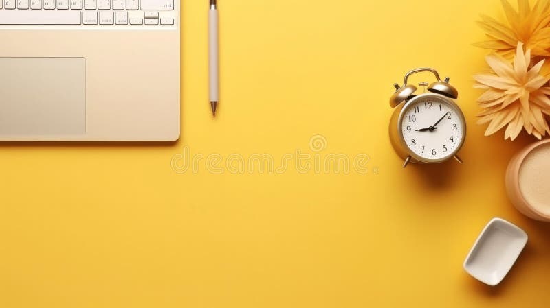 Top View of Work Desk with Notepad, Office Supplies, Flowers and ...
