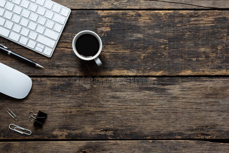 TopView Work Space, Office Desk with Coffee and Computer, and Office ...