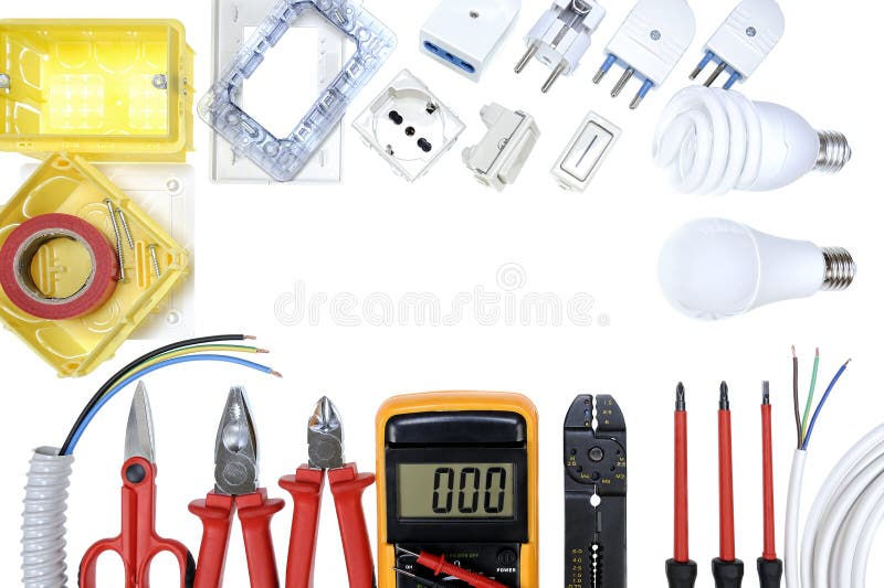 Top View of Work Tools and Components for Residential Electrical ...