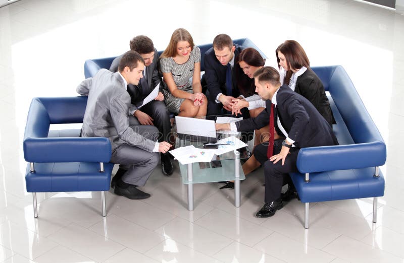 Working Business Group Sitting at Table during Corporate Meeting Stock ...