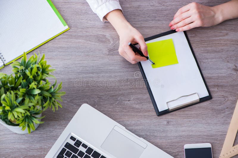 The Top View of Working Desk with Hands Stock Photo - Image of paper ...