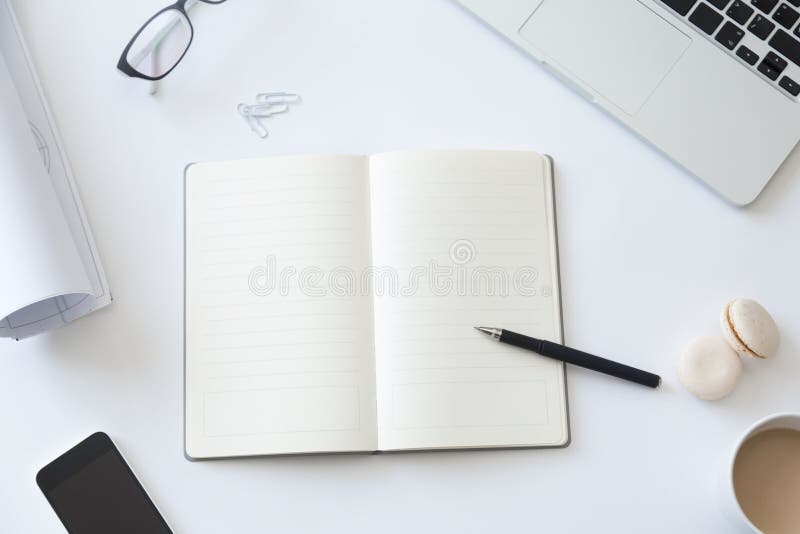 Top View of a Working Desk with Notebook and Whatman Stock Image ...