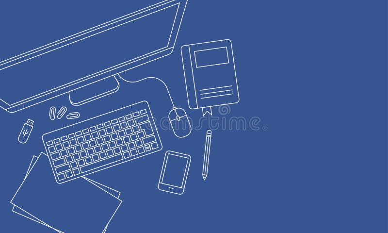 Top View of Working Desktop. Outline Illustration of Office Table ...