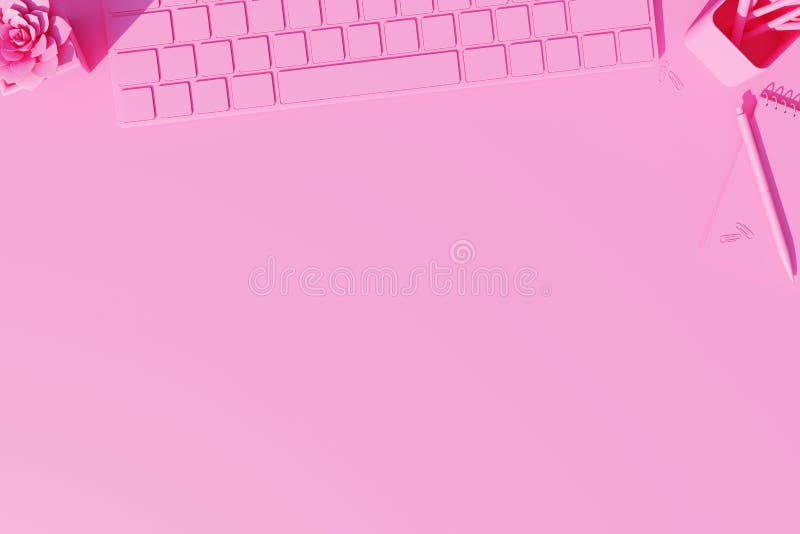 Top View of a Working Office Table. One Pink Color Stock Illustration ...