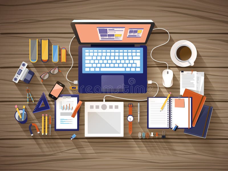 Working Place of Creative Team in Flat Stock Vector - Illustration of ...