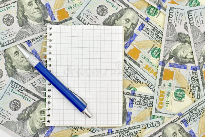 Working Table with Financial Documents Notebook and American Dol Stock ...