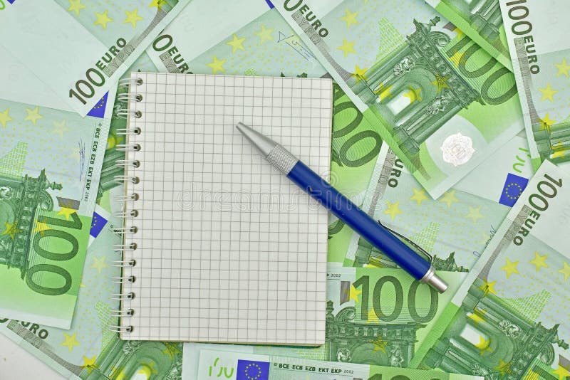 Working Table with Financial Documents Notebook and Euro Banknot Stock ...