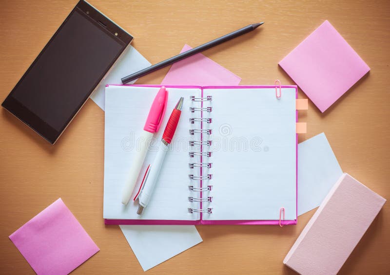 Top view on working table stock photo. Image of post - 71952348