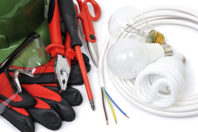 Top View of Working Tools and Components of the Electrical System on ...