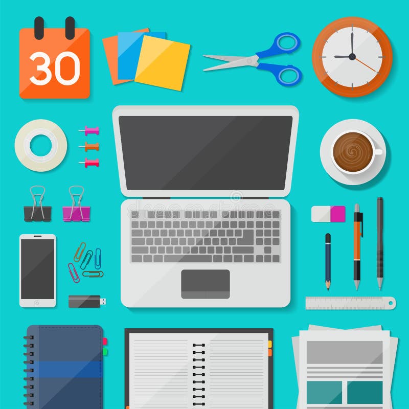 Top View Workplace with Mobile Devices and Documents Design Stock ...