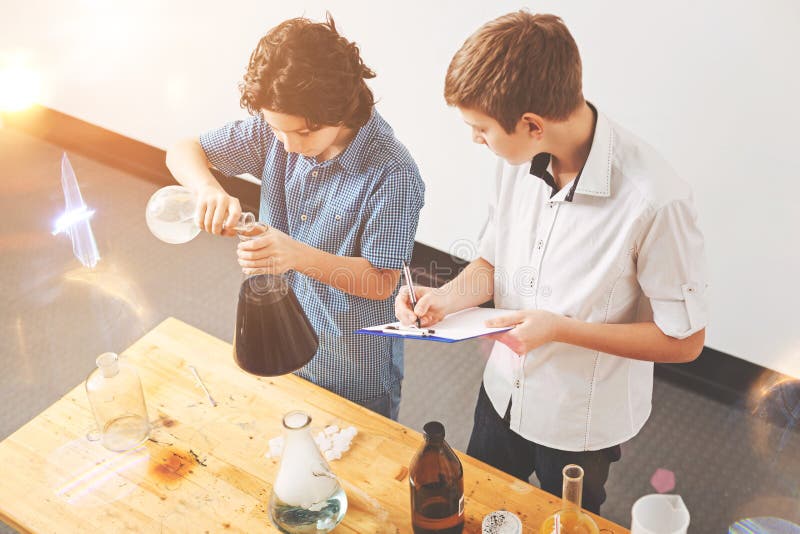 Top View of Workplace Where Two Classmates Working at Project Stock ...