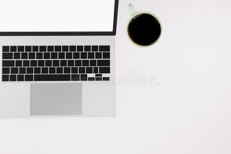 Top View of Workspace 3D Rendering with Laptop Notebook Computer and ...