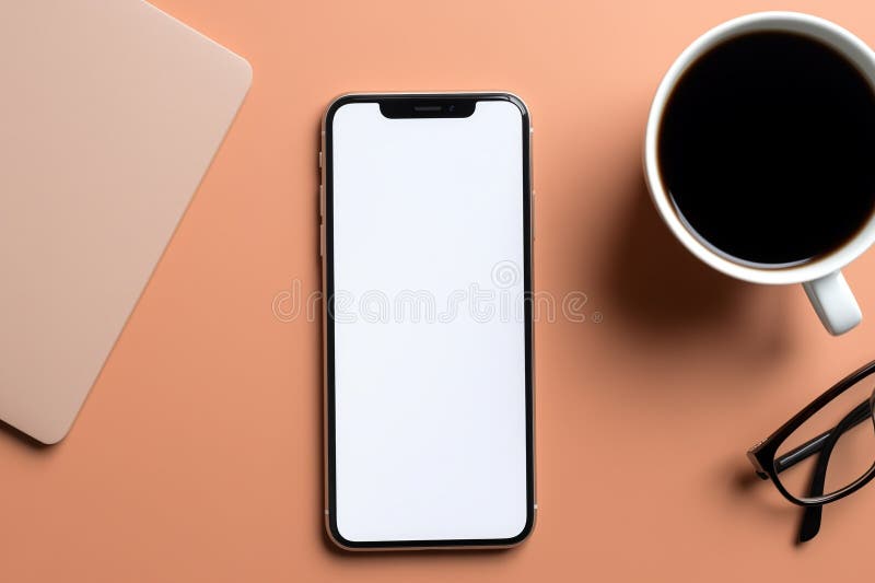 Top View of a Workspace with a Smartphone with a Blank Screen, a Closed ...