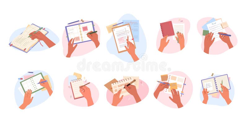 Top View Writing. Hand Making Note, Holding Pen and Writing Down Goals ...