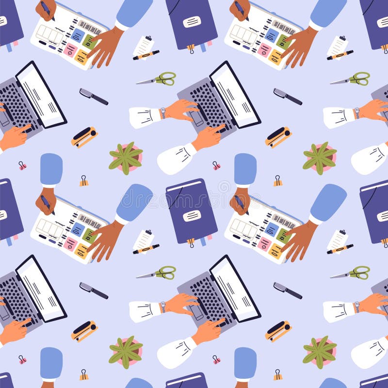 Top View Writing Hands Seamless Pattern. Office Work. Business People ...