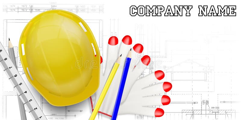 Top View Yellow Helmet Hat on Blank Plan and Calculator for Engineering ...