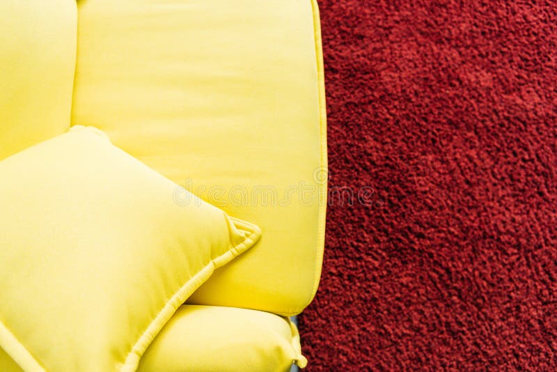 Top View of Yellow Leather Couch and Red Stock Photo - Image of space ...